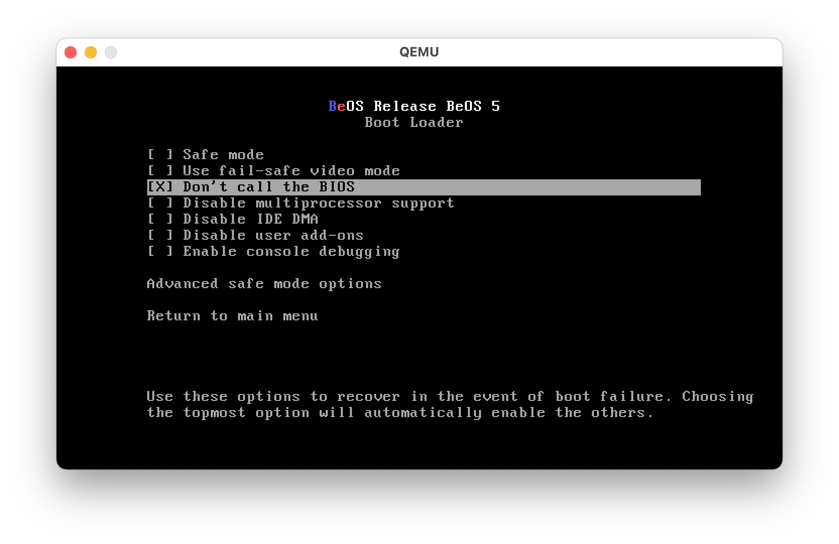 Running BeOS 5 in QEMU (i386)